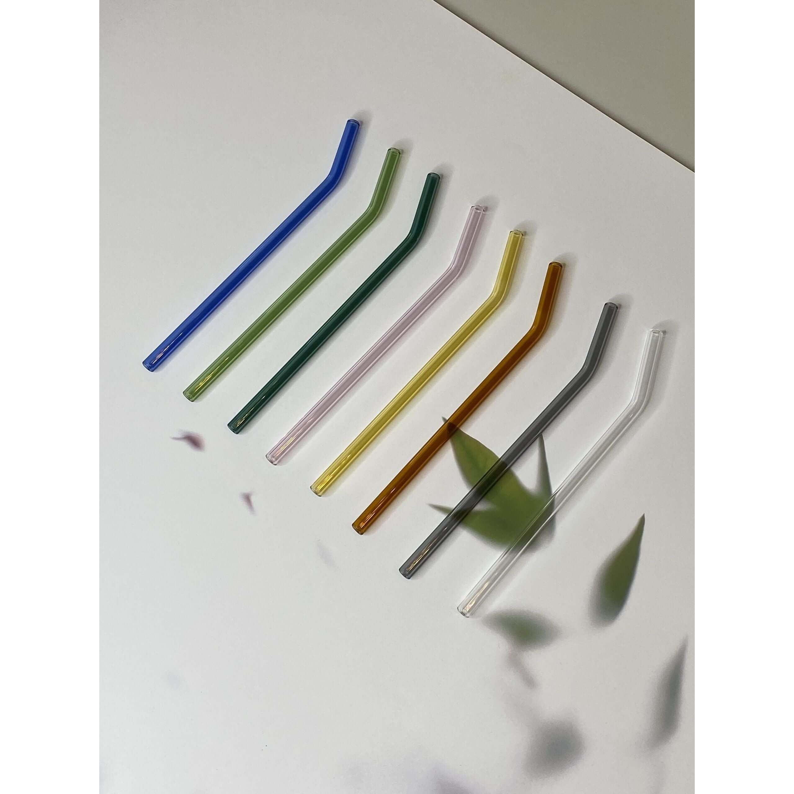 Bent Glass Straws - Clear, Yellow, Blue, Cyan, Green, Pink